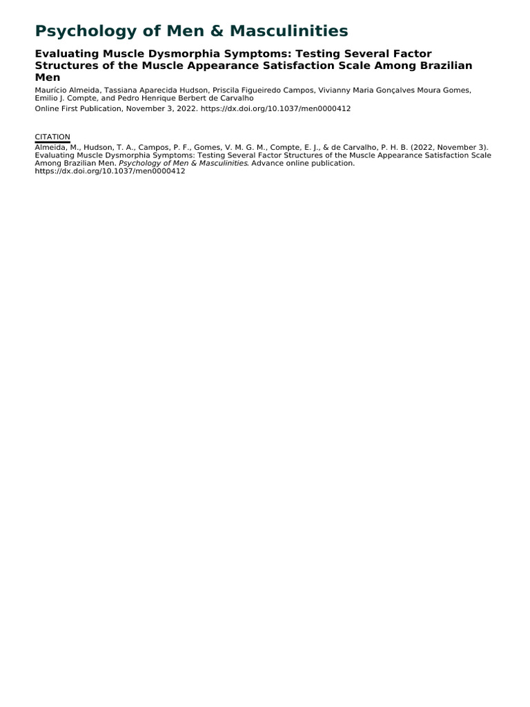 Almeida Et Al., 2022 Evaluating Muscle Dysmorphia Symptoms Testing ...