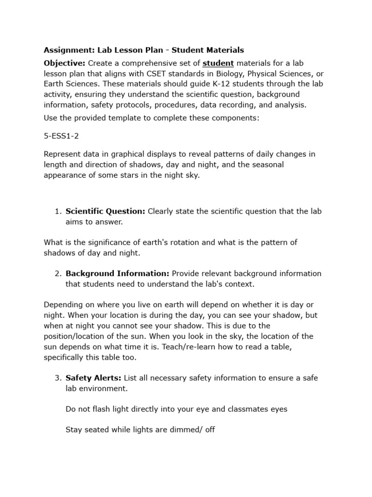 Assignment - Lab Lesson Plan - Student Materials | PDF | Lesson Plan ...