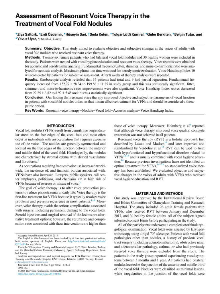 Resonant Voice Therapy for Vocal Nodules | PDF | Clinical Medicine ...