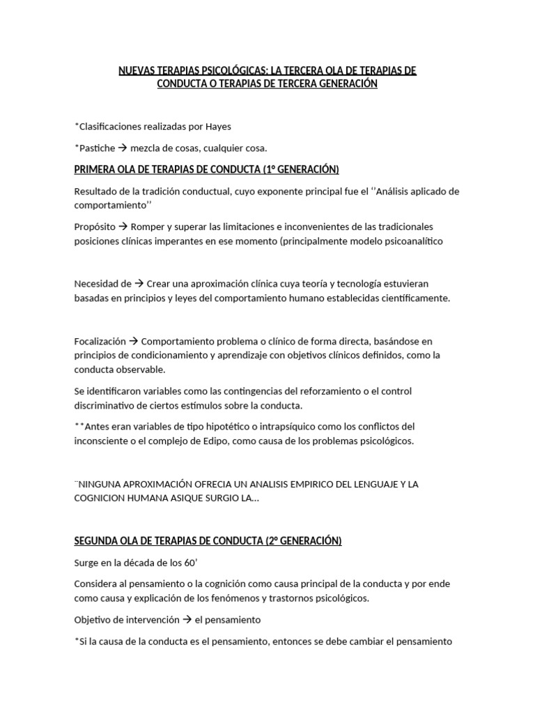 Nuevas Terapias Psicologicas La Tercera Ola de Terapas de Conducta ...