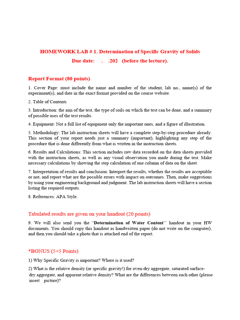 HW#1 Specific Gravity of Solids_2025 | PDF