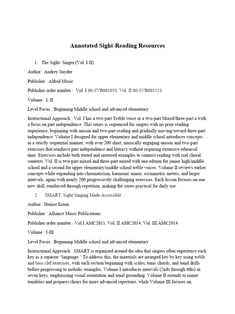 Annotated Sight-Reading Resources Guide | PDF | Harmony | Clef