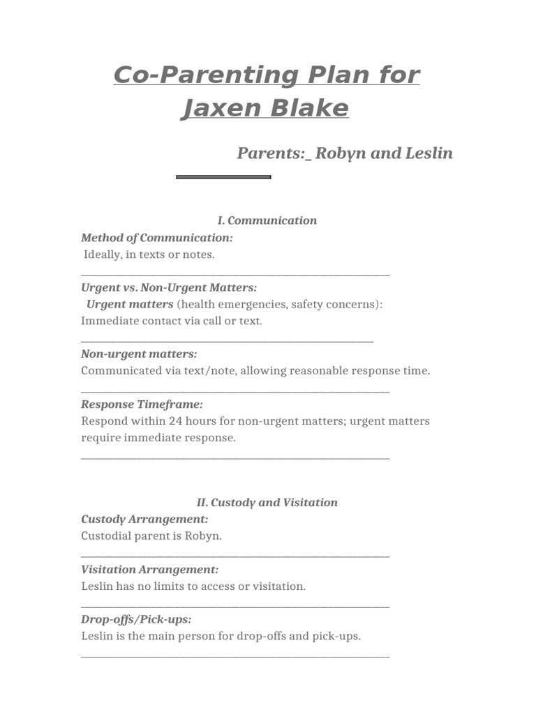 Co Parenting Plan Draft | PDF | Child Custody | Child Care