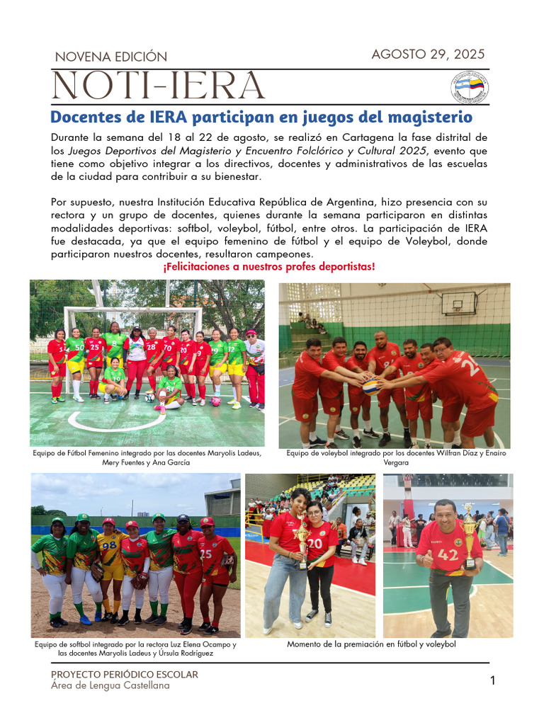 Noti IERA. Novena Edición-1 | PDF | Evaluación | Plan de estudios