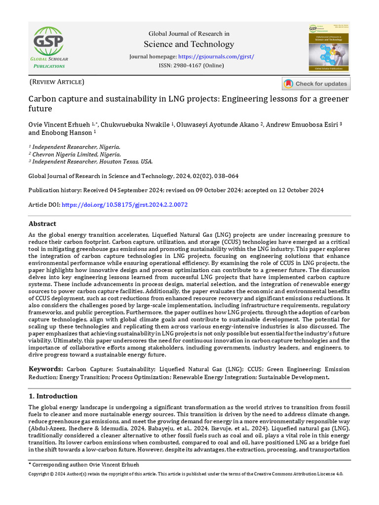 Carbon Capture and Sustainability in LNG Projects: Engineering Lessons ...