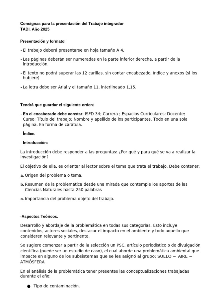 Guía para Trabajo Integrador TADI 2025 | PDF