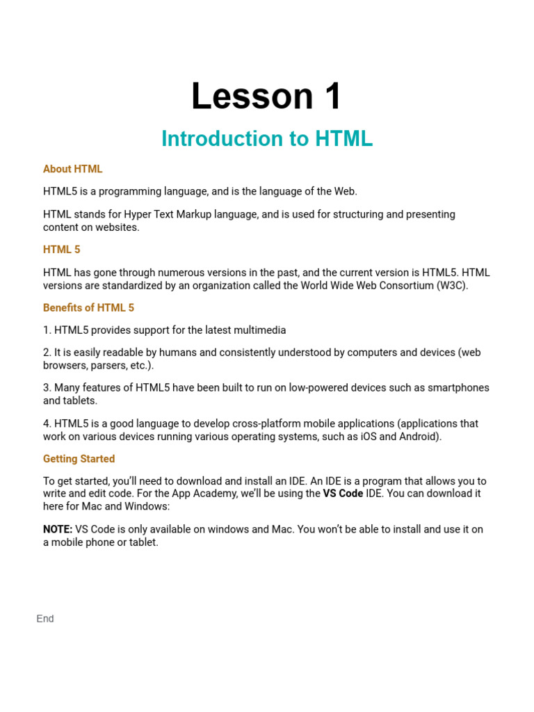 1 - Introduction To HTML | PDF