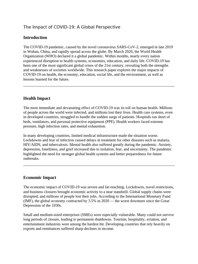 The Impact of COVID-19 A Global Perspective Research Paper | PDF ...