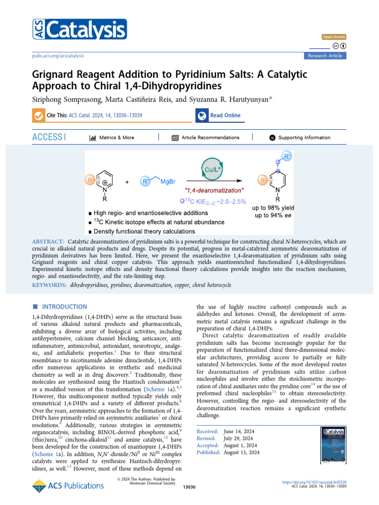 Somprasong Et Al 2024 Grignard Reagent Addition To Pyridinium Salts A ...