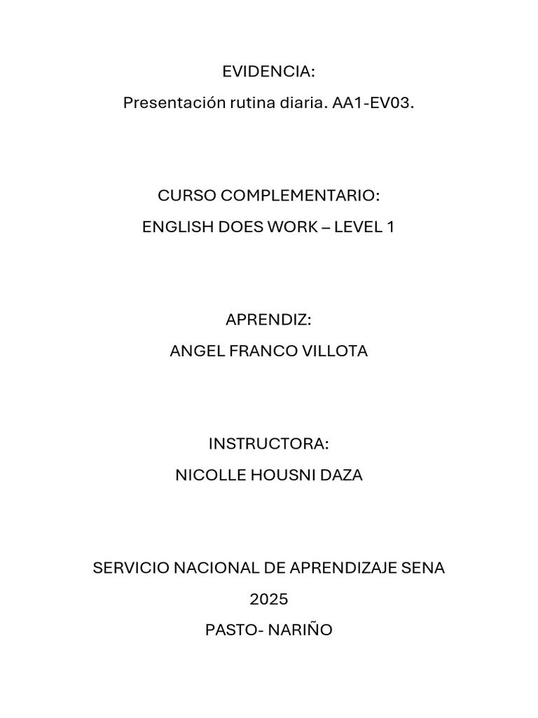 Presentacion Rutina Diaria - English Level 1 | PDF