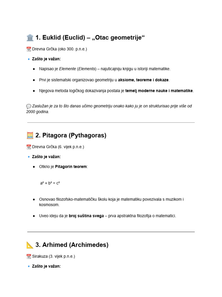Najveća Imena U Matematici - Od Antičkog Do Modernog Doba | PDF