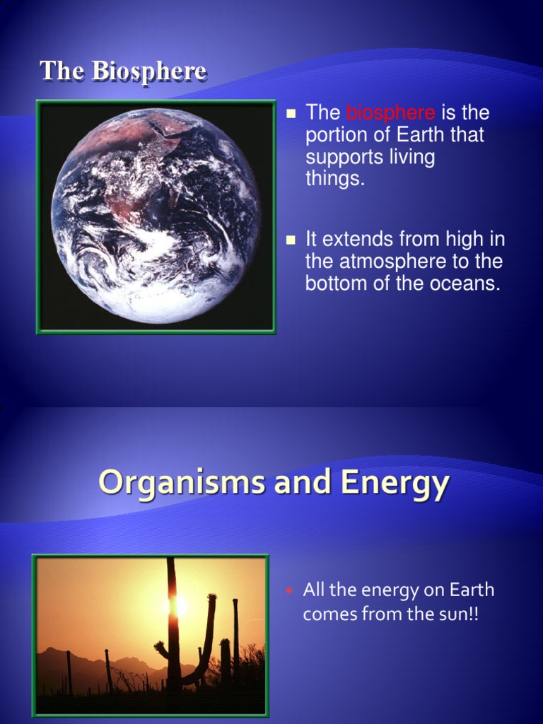 The Biosphere: The Is The Portion of Earth That Supports Living Things ...