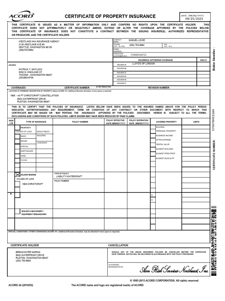 Property Insurance Certificate Details | PDF | Insurance | Financial ...
