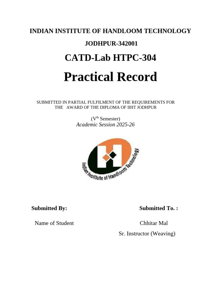 Dobby Design Practical Record IIHT Jodhpur | PDF