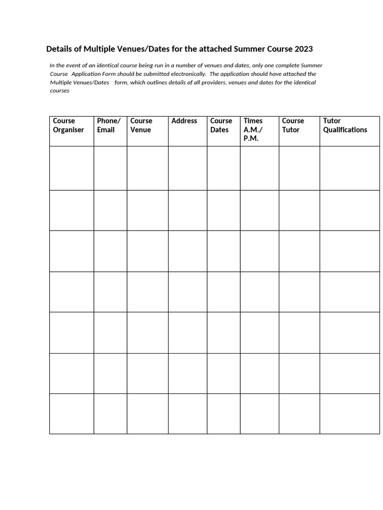 2023 Multi Venue Form For Face To Face Courses 2 | PDF