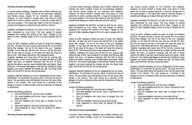 The Story of Icarus and Daedalus | PDF | Labyrinth | Minotaur