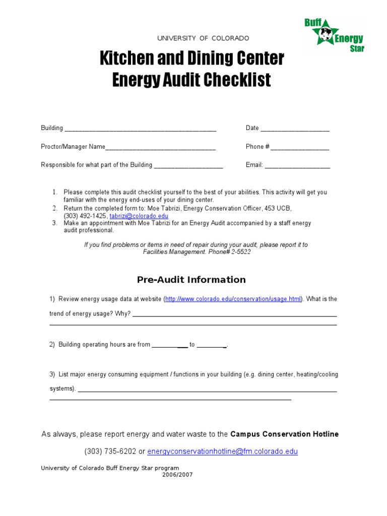 Kitchen Energy Audit Checklist | PDF | Hvac | Refrigerator