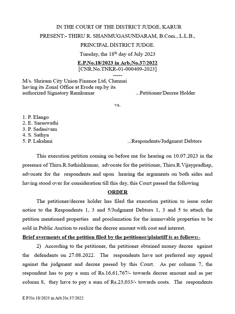 Petitioner Sriram Filed On Elango 2023 Case | PDF | Judgment (Law) | Justice