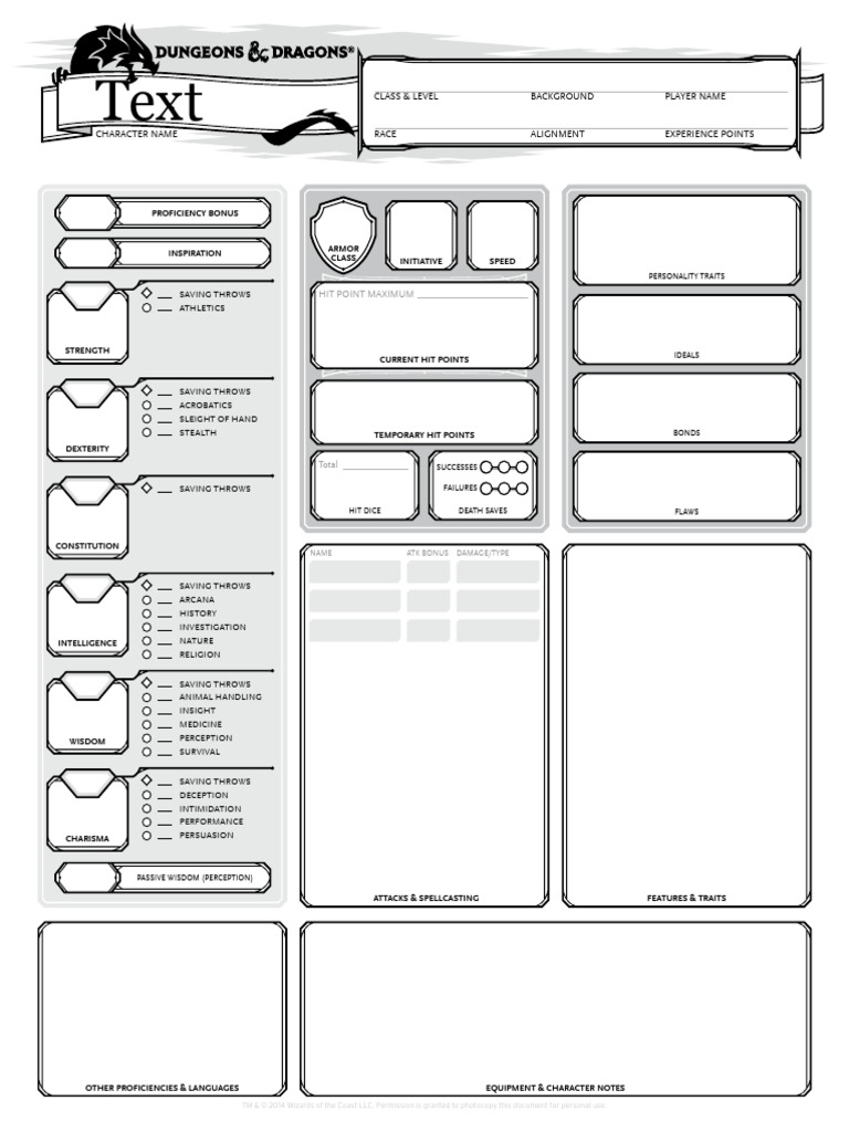 D&D Character Sheet Template | PDF | Role Playing Games | Tabletop Games