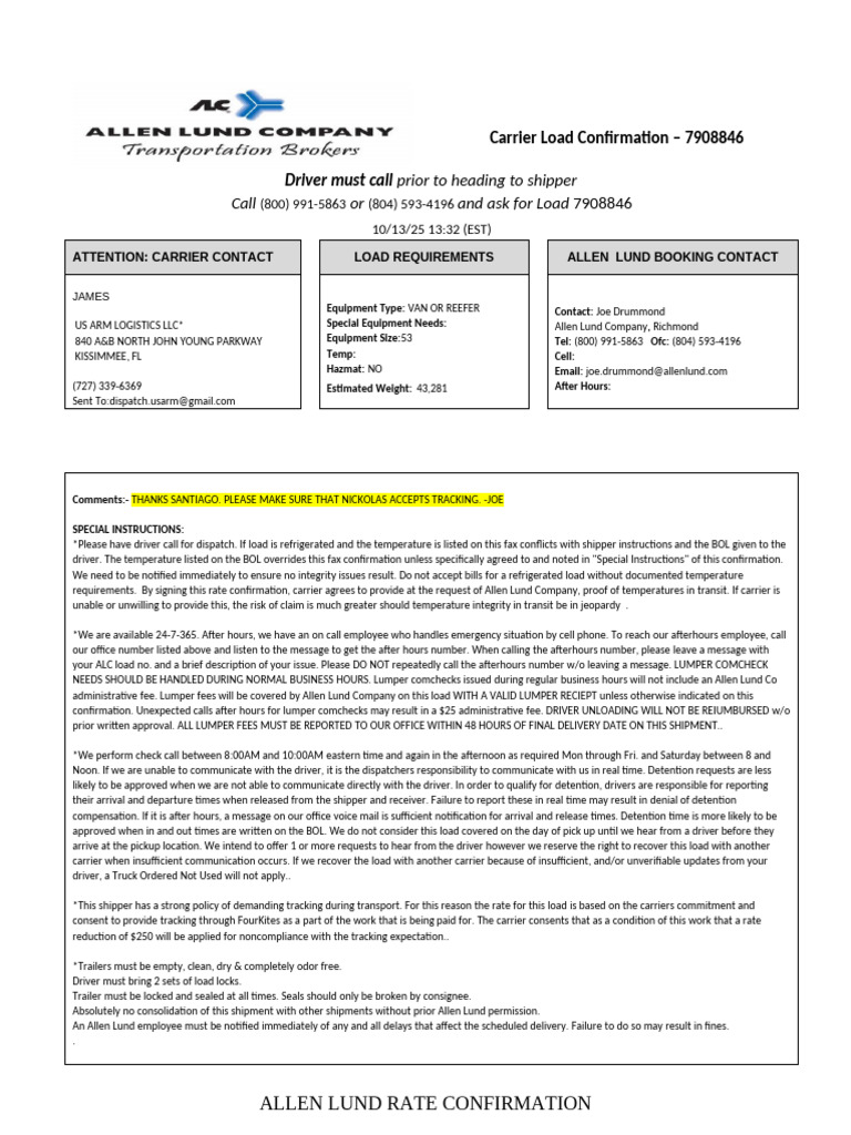 Carrier Load Confirmation 7908846 Details | PDF | Cargo