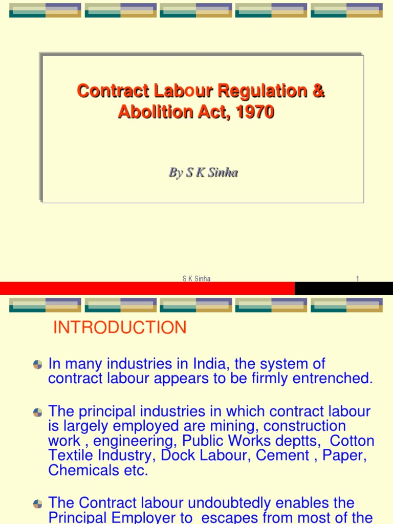 1 Contract Labour Act, 1970 | PDF | Trade Union | Employment