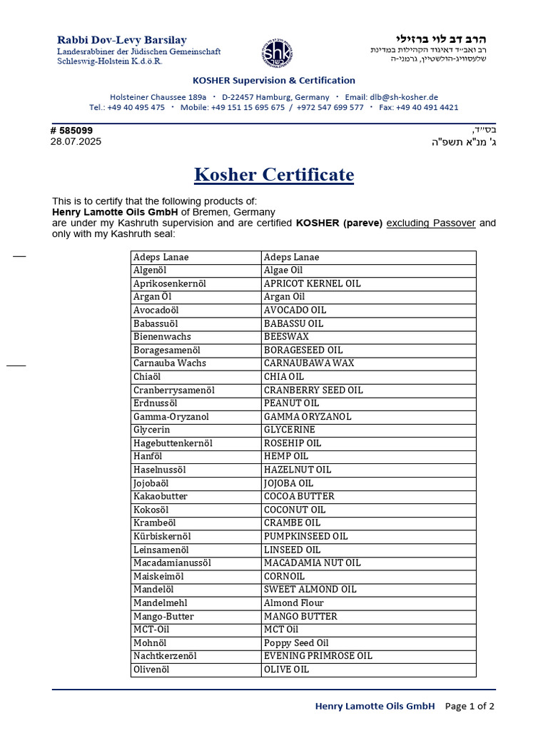 Arachis Oil, Refined Henry Lamotte KOS 2025-10-2025 | PDF | Cooking | Foods