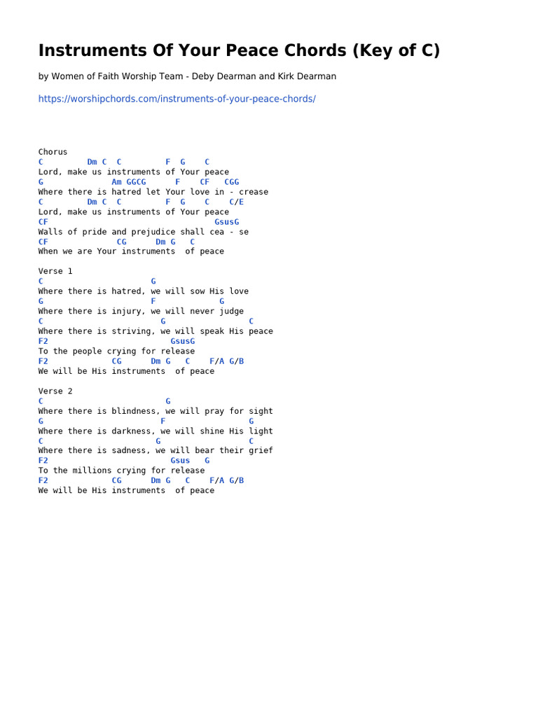 Instruments of Your Peace Chords Key C 52953 | PDF