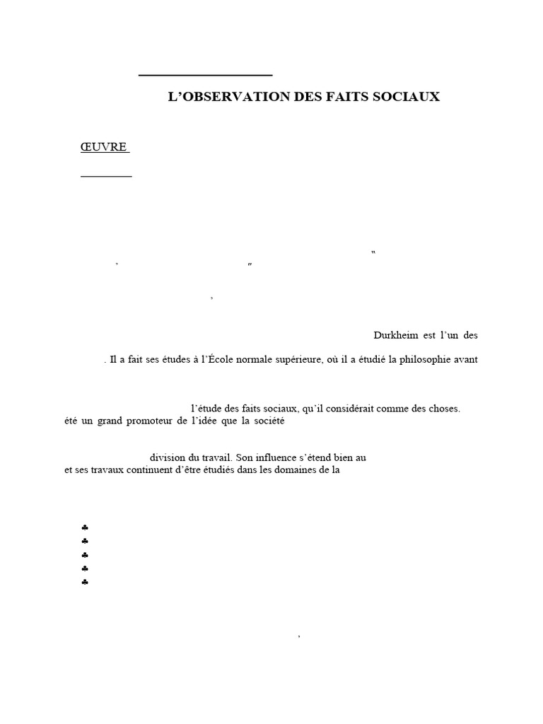 Observation des faits sociaux selon Durkheim | PDF | Émile Durkheim ...