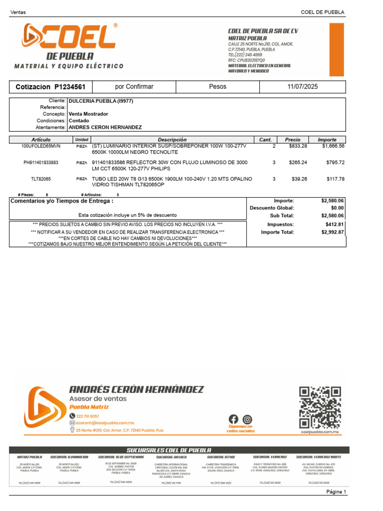 Cotización de Ventas Dulcería Puebla | PDF