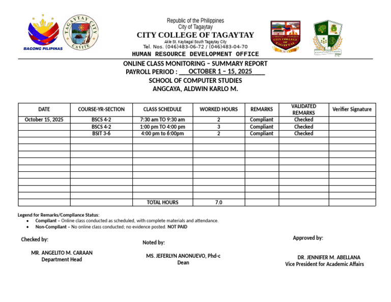 Template Online Class Summary Report 1 | PDF