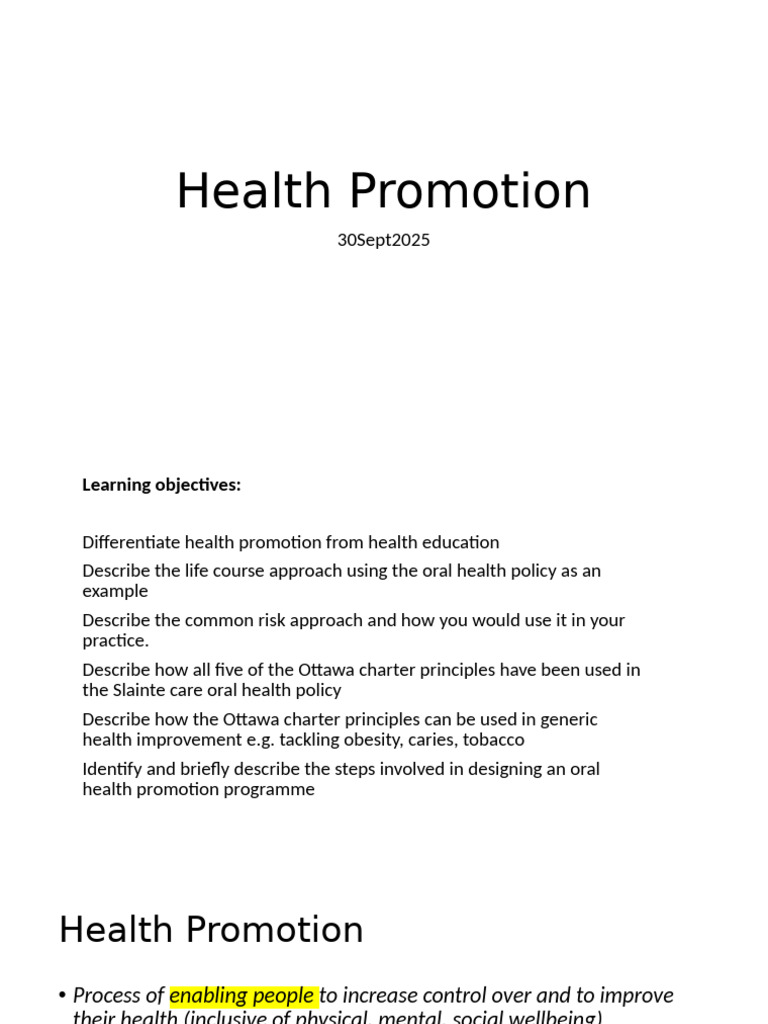 Oral Health Promotion Strategies | PDF | Health Promotion | Health Care