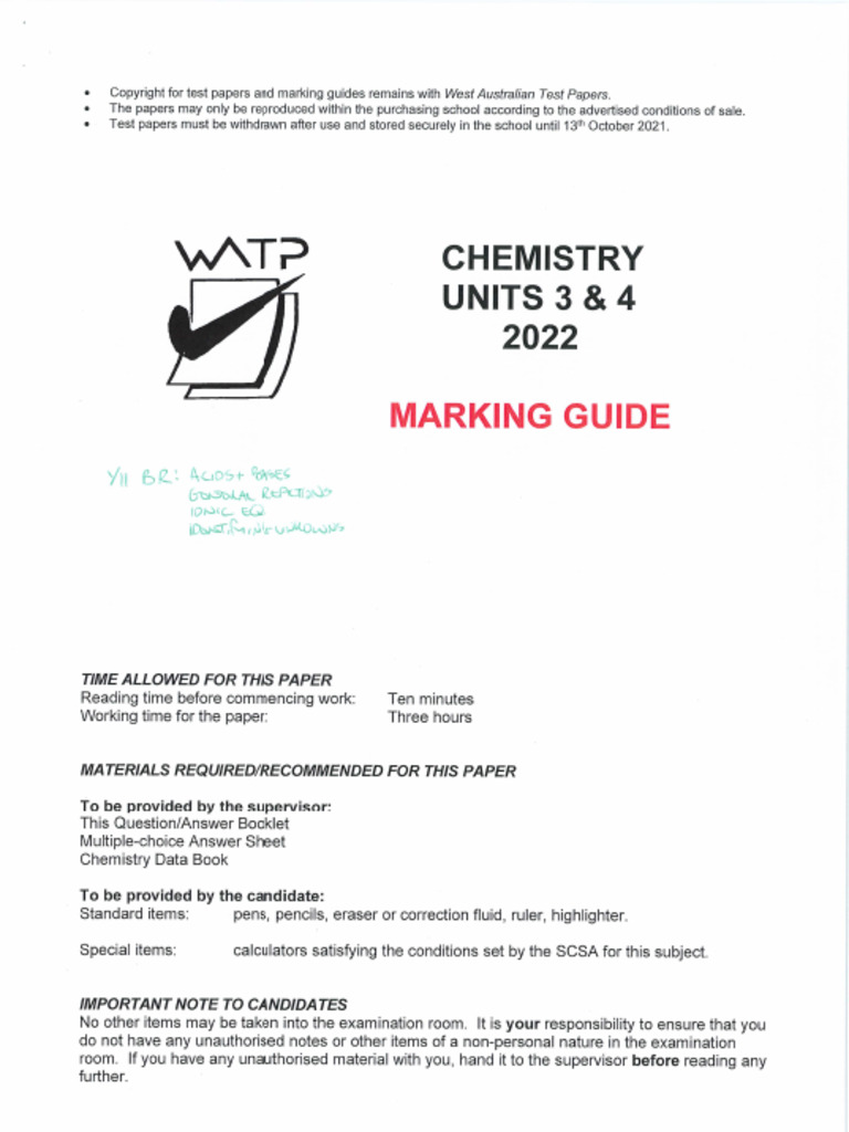 Chemistry Atar 3 + 4 Watp 2022 | PDF