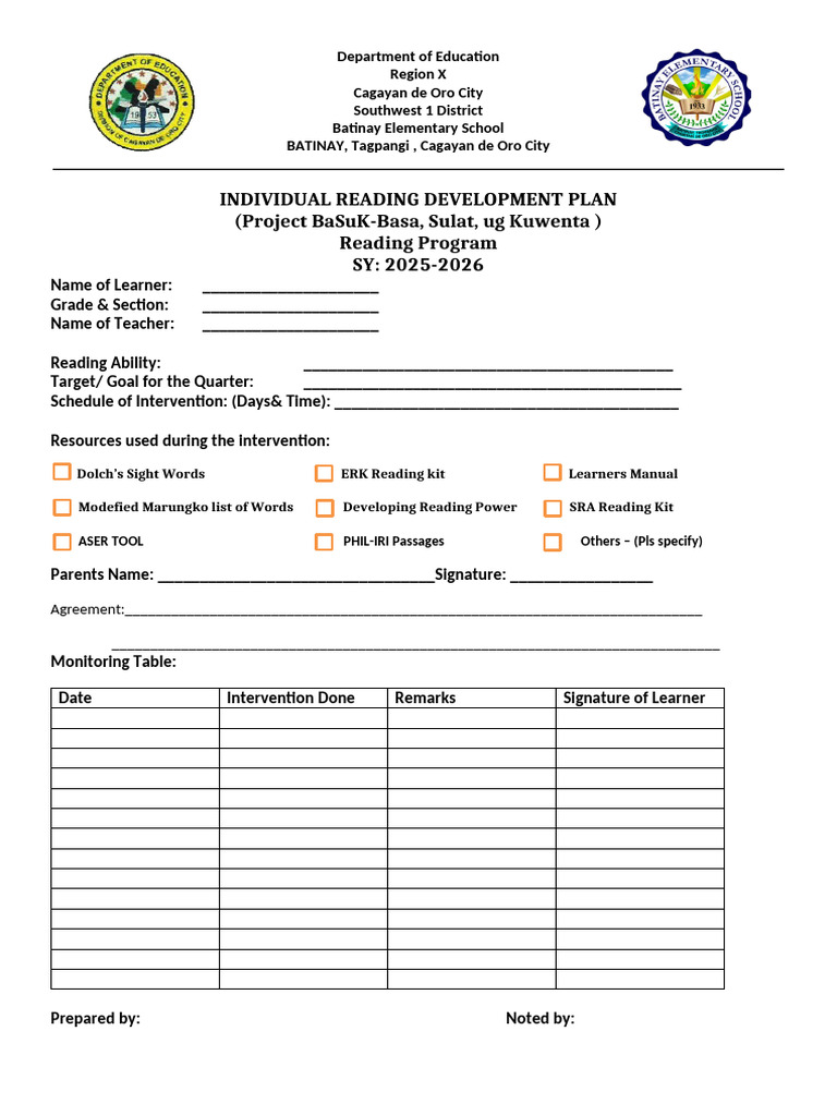 Individual Reading Development Plan | PDF