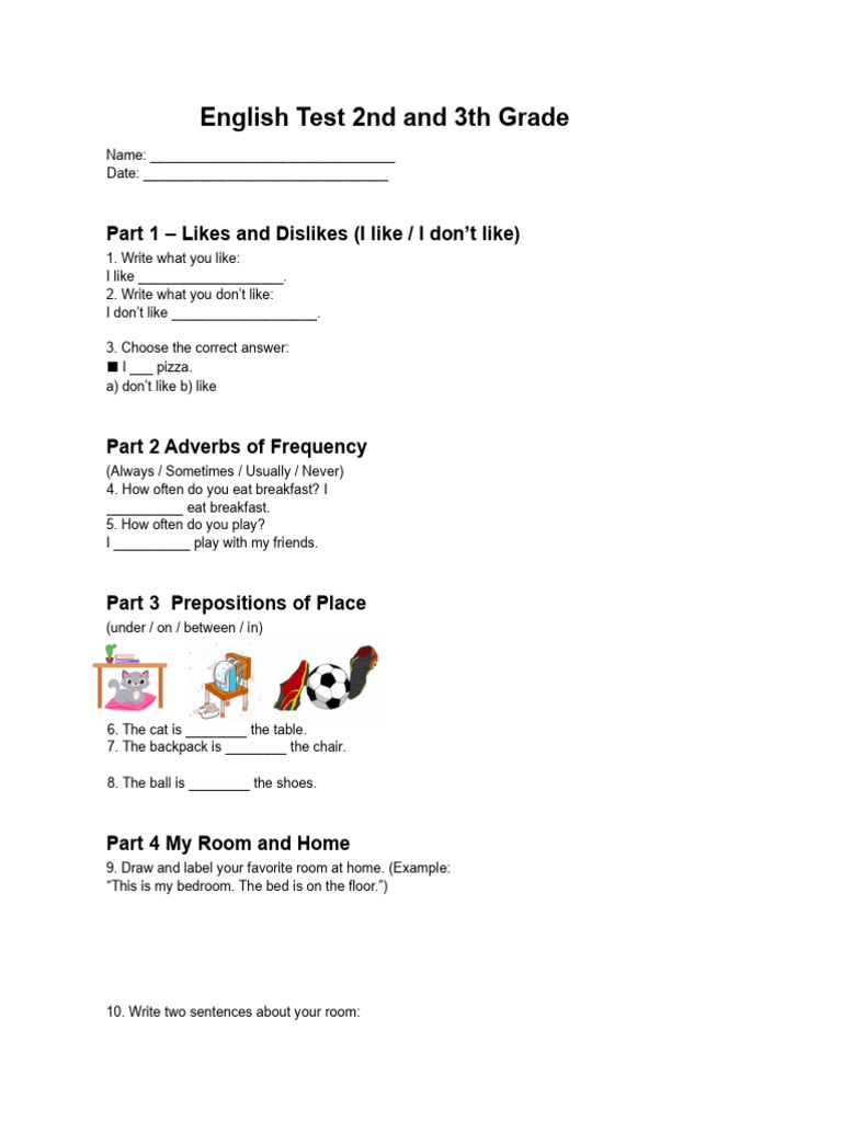 English Test 2nd Grade | PDF