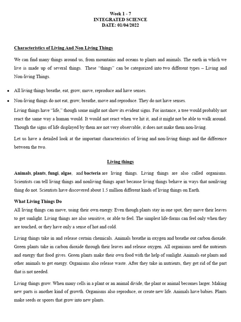 Week 1 Characteristics of Living and Non-Living Things | PDF | Leaf ...