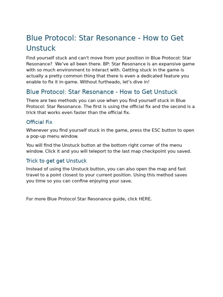 Blue Protocol How To Get Unstuck | PDF