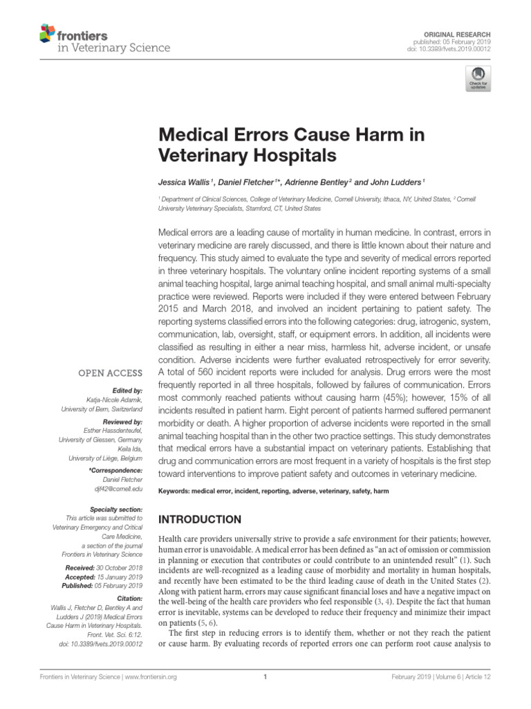 Medical Errors in Veterinary Hospitals | PDF | Medical Error | Error
