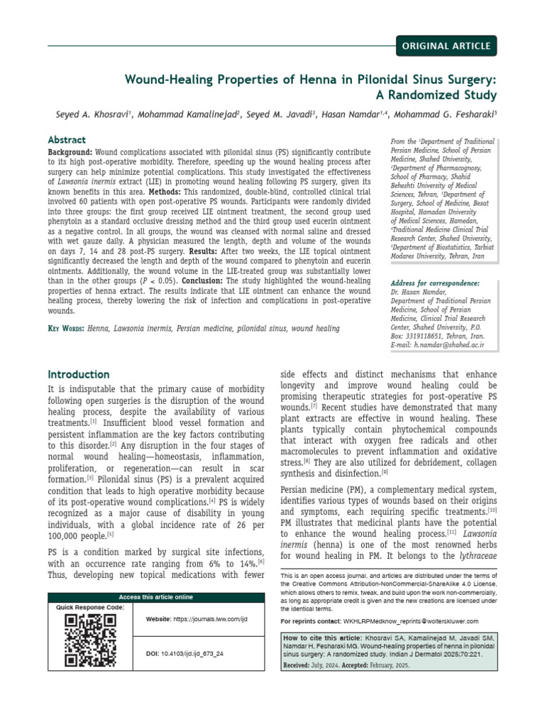 Wound Healing Properties of Henna in Pilonidal.11 | PDF | Wound ...
