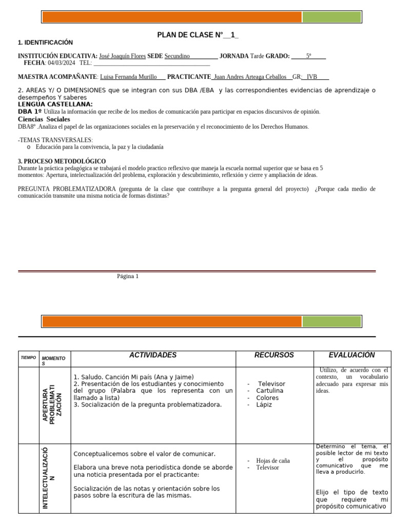 Plan de Clase: Comunicación y Derechos Humanos | PDF | Pedagogía ...