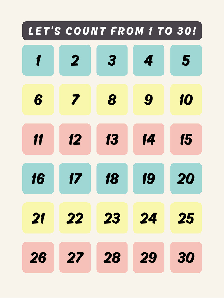 Numbers 1-30 Poster in Colorful Minimalist Style | PDF
