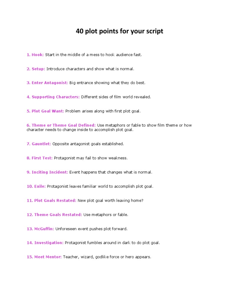 40 Plot Points For Your Script | Download Free PDF | Jokes | Entertainment