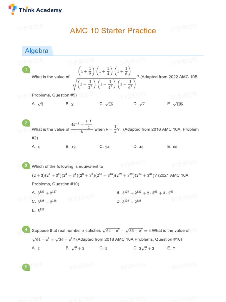 (Problems) AMC 10 Starter Practice | PDF