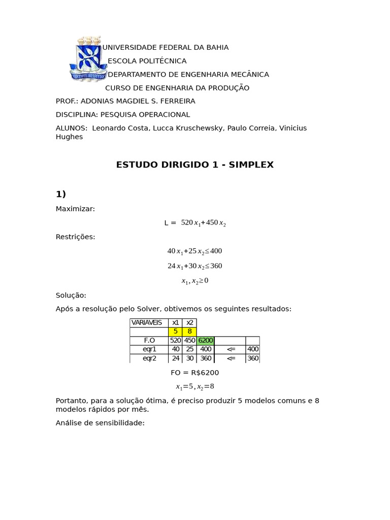 Exercicio Simplex Solver | PDF | Science | Engenharia