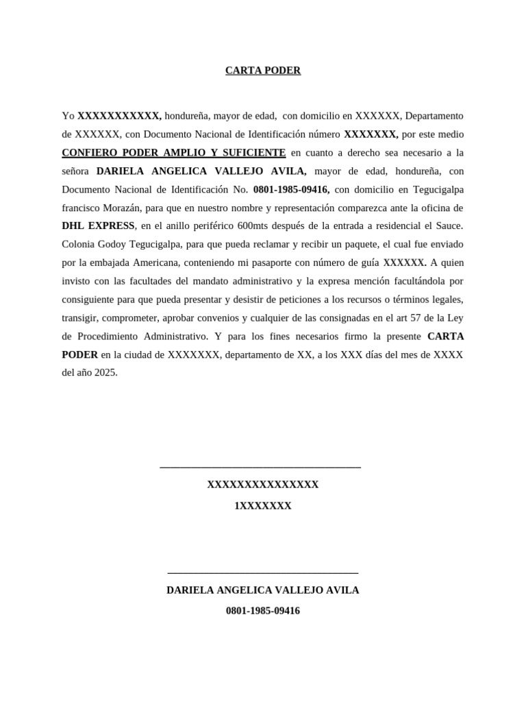 Poder para reclamar paquete en DHL | PDF