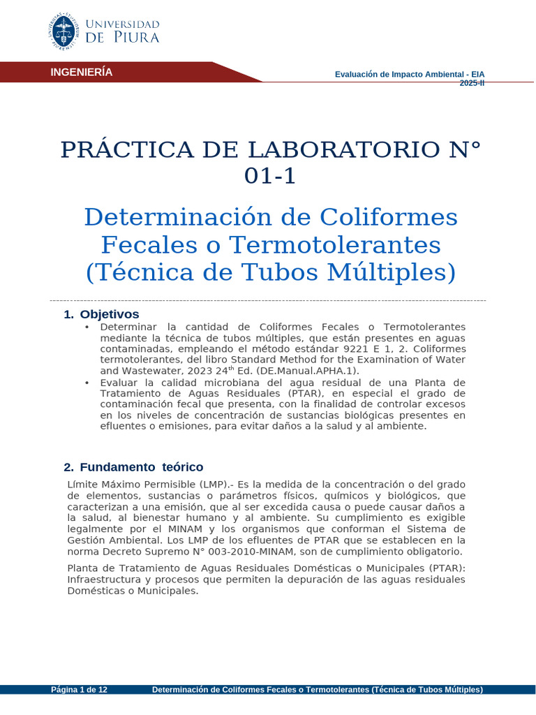 Guía de Coliformes Termotolerantes | PDF | Aguas residuales ...