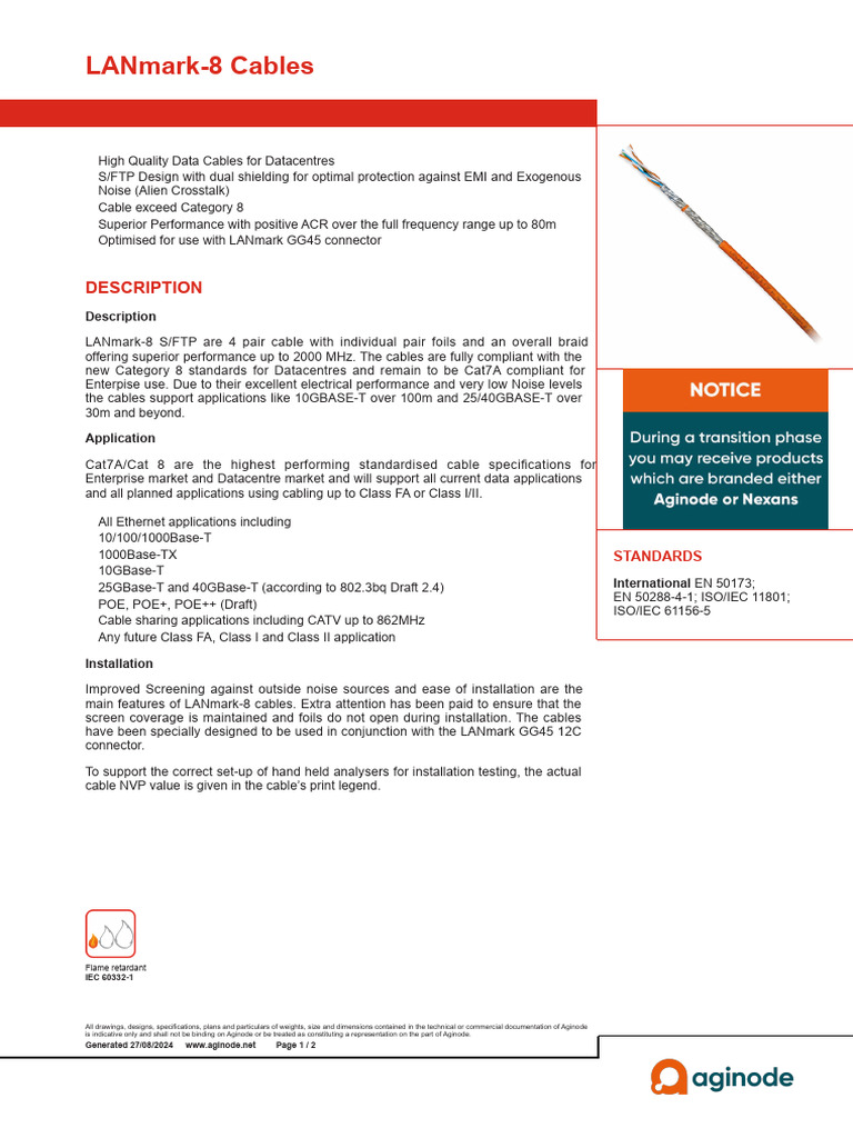 Aginode LANmark 8 Cables | PDF | Telecommunications | Electrical ...