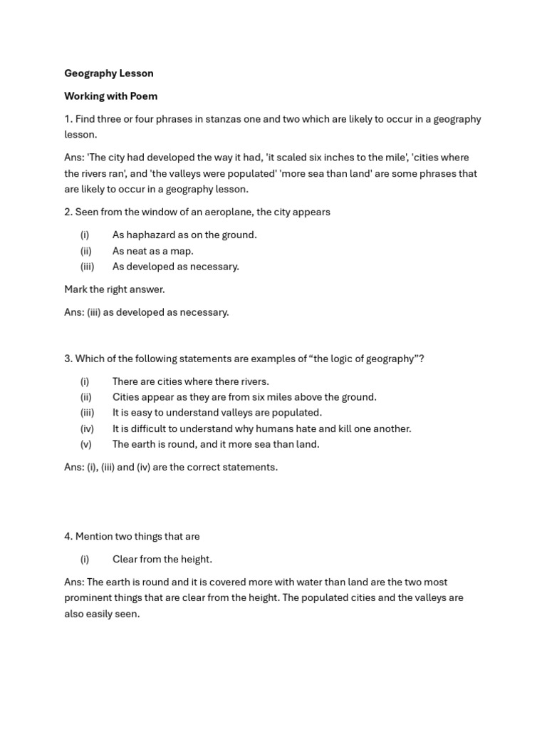 Geography Lesson Class 8 | PDF