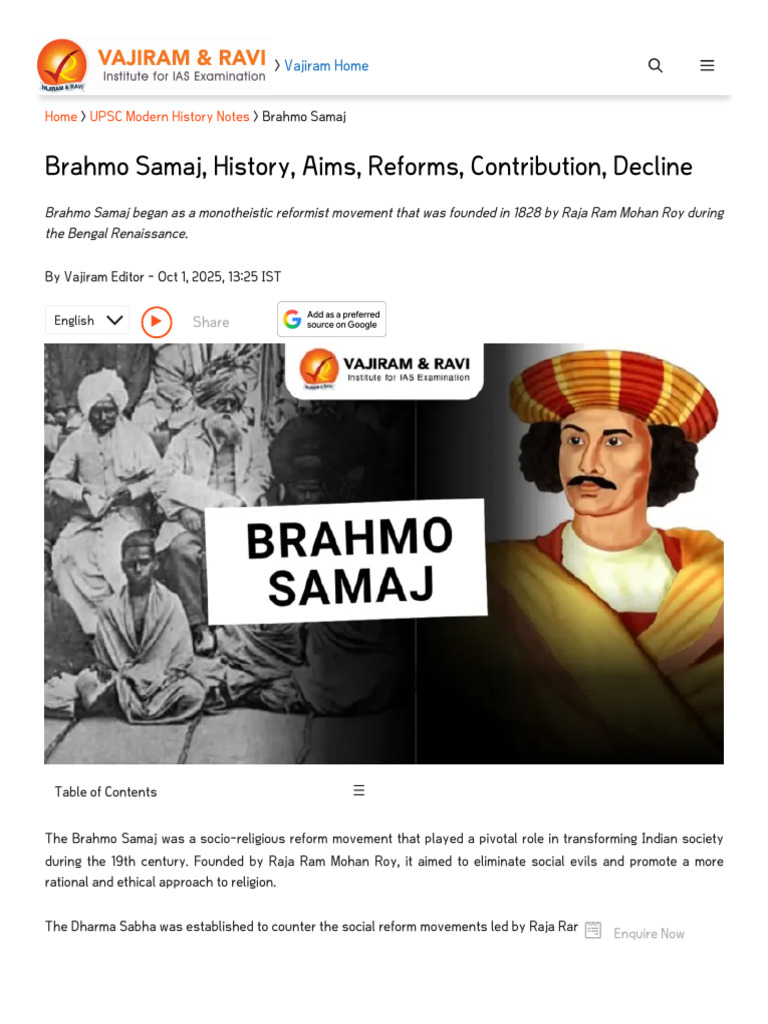 History of Brahmo Samaj Movement | PDF | Indian Religions