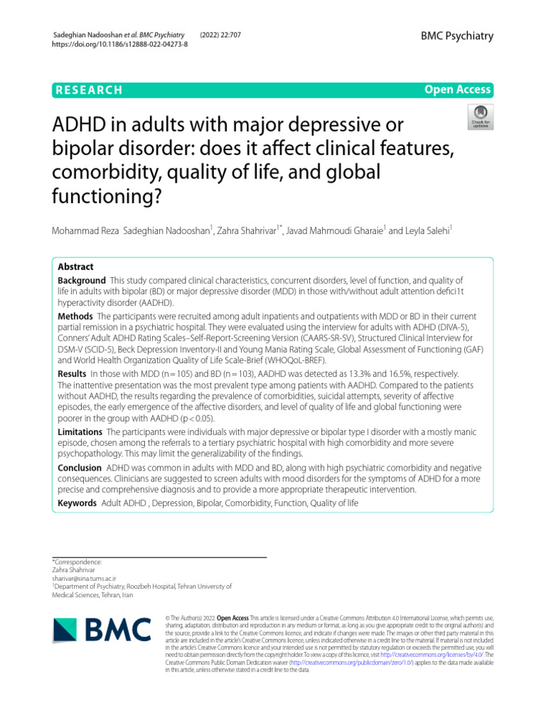 ADHD Impact on Bipolar and Depression | PDF | Major Depressive Disorder ...