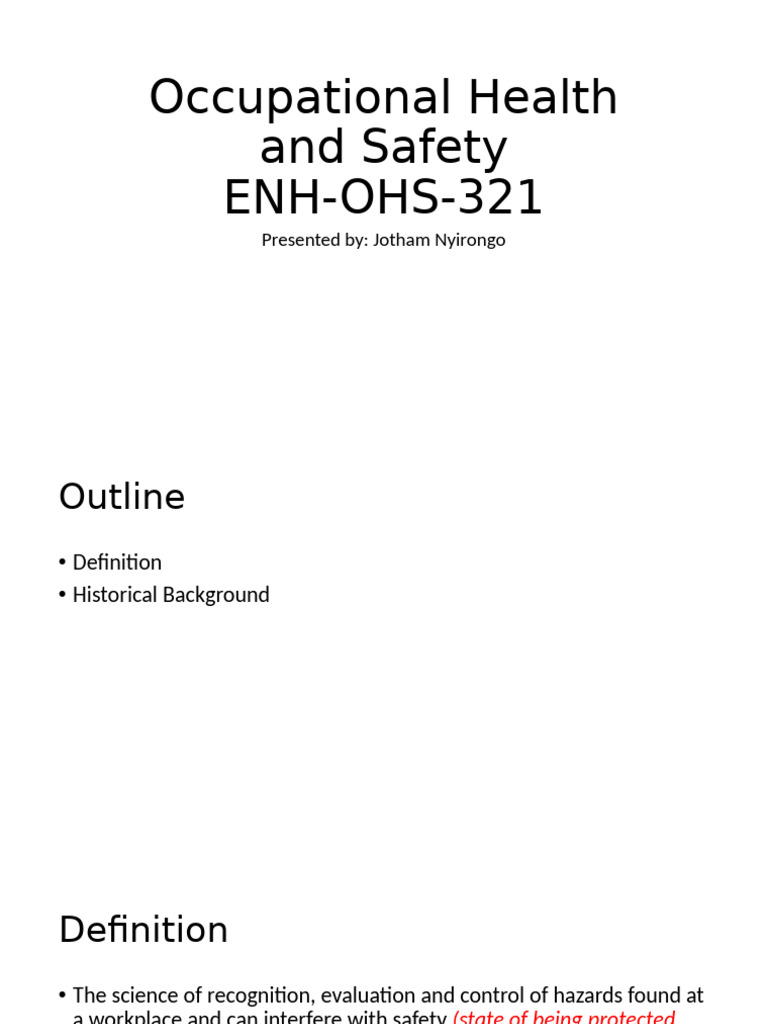 Occupational Health and Safety - Lesson 1 - Background | PDF ...